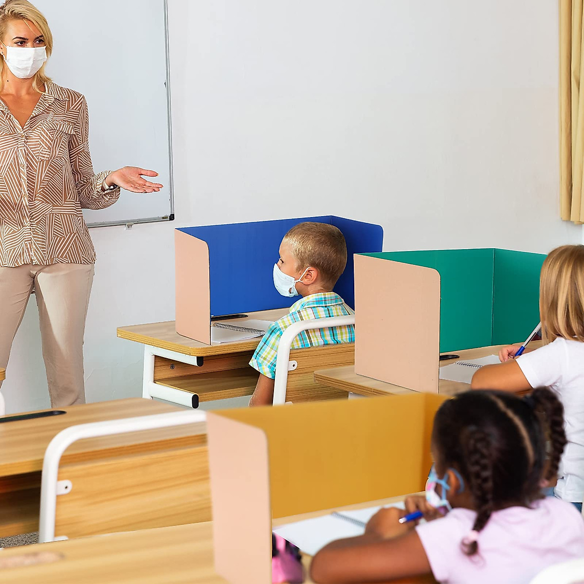 Desk Dividers for Students Privacy Boards Classroom Privacy Folders for Student Desks Testing Privacy Panel Partitions Study Carrel Desk Trifold Privacy Panel for Student, 4 Colors (32 Pieces)