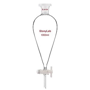 stonylab Borosilicate Glass 1000 ml Heavy Wall Conical Separatory Funnel with 24/29 Joints and PTFE Stopcock, 1000 ml
