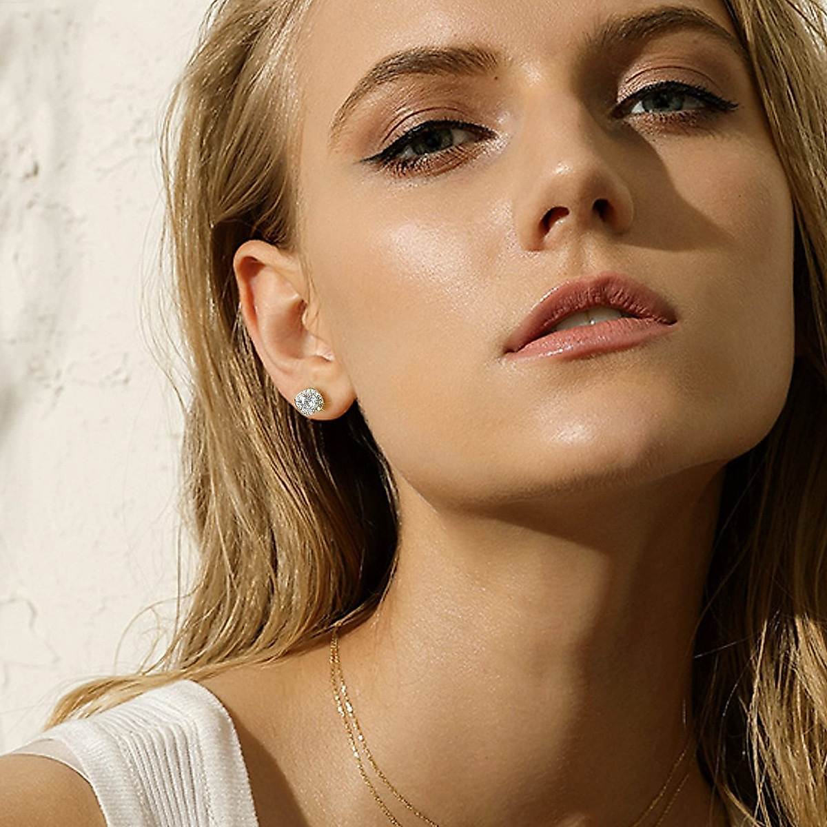 ALEXCRAFT Sterling Silver Halo Stud Earrings for Women Cubic Zirconia Round Heart Square Diamond Large Silver Stud Set 3 Pairs