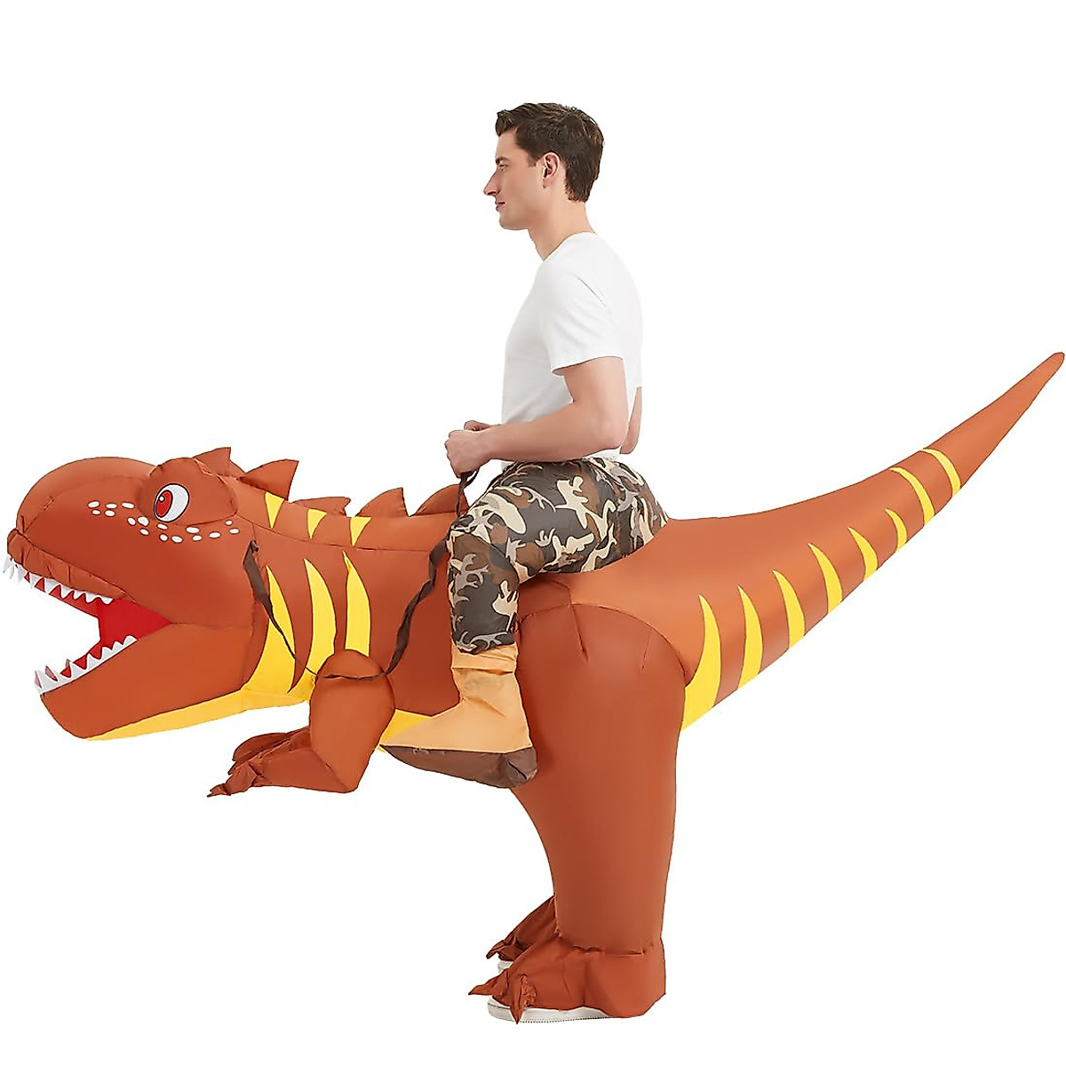 GOOSH Inflatable Dinosaur Costume 63IN Riding T Rex Air Blow up Dinosaur Costume for Halloween Cosplay Party