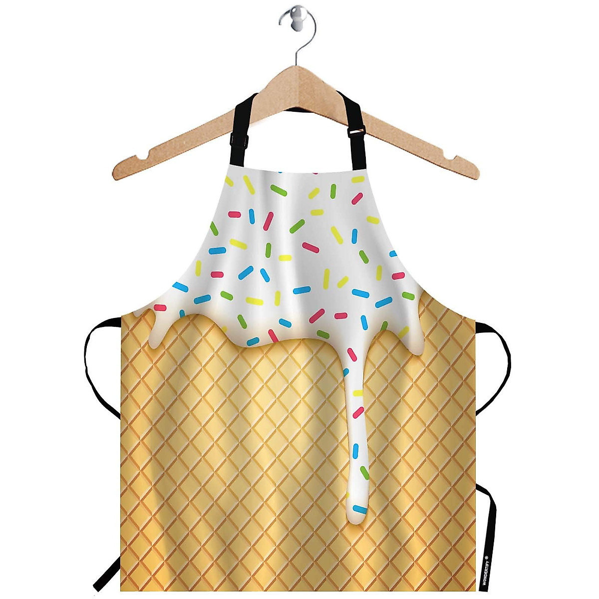 WONDERTIFY Ice Cream Apron,Cartoon Ice Cream Cone with Dripping White Glaze and Wafer Texture Bib Apron with Adjustable Neck for Men Women,Suitable for Home Kitchen Cooking Waitress Chef Grill Apron