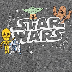 STAR WARS R2-D2 Yoda Chewbacca Newborn Baby Boys Short Overalls Graphic T-Shirt and Hat 3 Piece Outfit Set Grey 3-6 Months