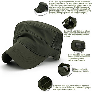 Rayna Fashion womens Quick Dry Cadet Army Waterproof Military Flat Top Baseball Dad Sun Outdoor Sports Cap, Green, X-Large