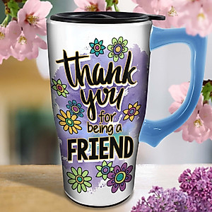 Spoontiques Drop A House On You Ceramic Travel Coffee Mug with Lid and Handle - Wizard of Oz Double Walled Mug for Hot and Cold Beverages - Microwave and Dishwasher Safe, Spill Proof Lid