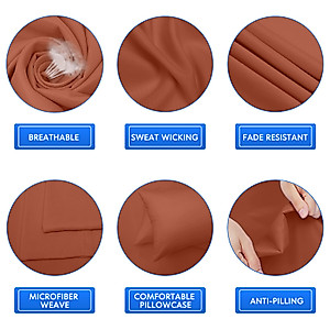 HOMEIDEAS 6 Pieces Lightweight Easy Care Microfiber Bed Sheets Set(Queen, Terracotta), Super Soft & Fade Resistant, 15 inches Deep Pocket 1800 Thread Count Bedding