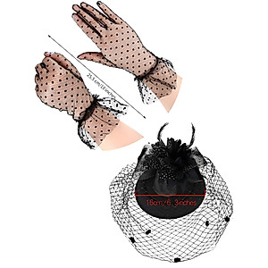 Feather Veil Mesh Hat Lace Short Glove 50s Costume Accessories for Women Wedding