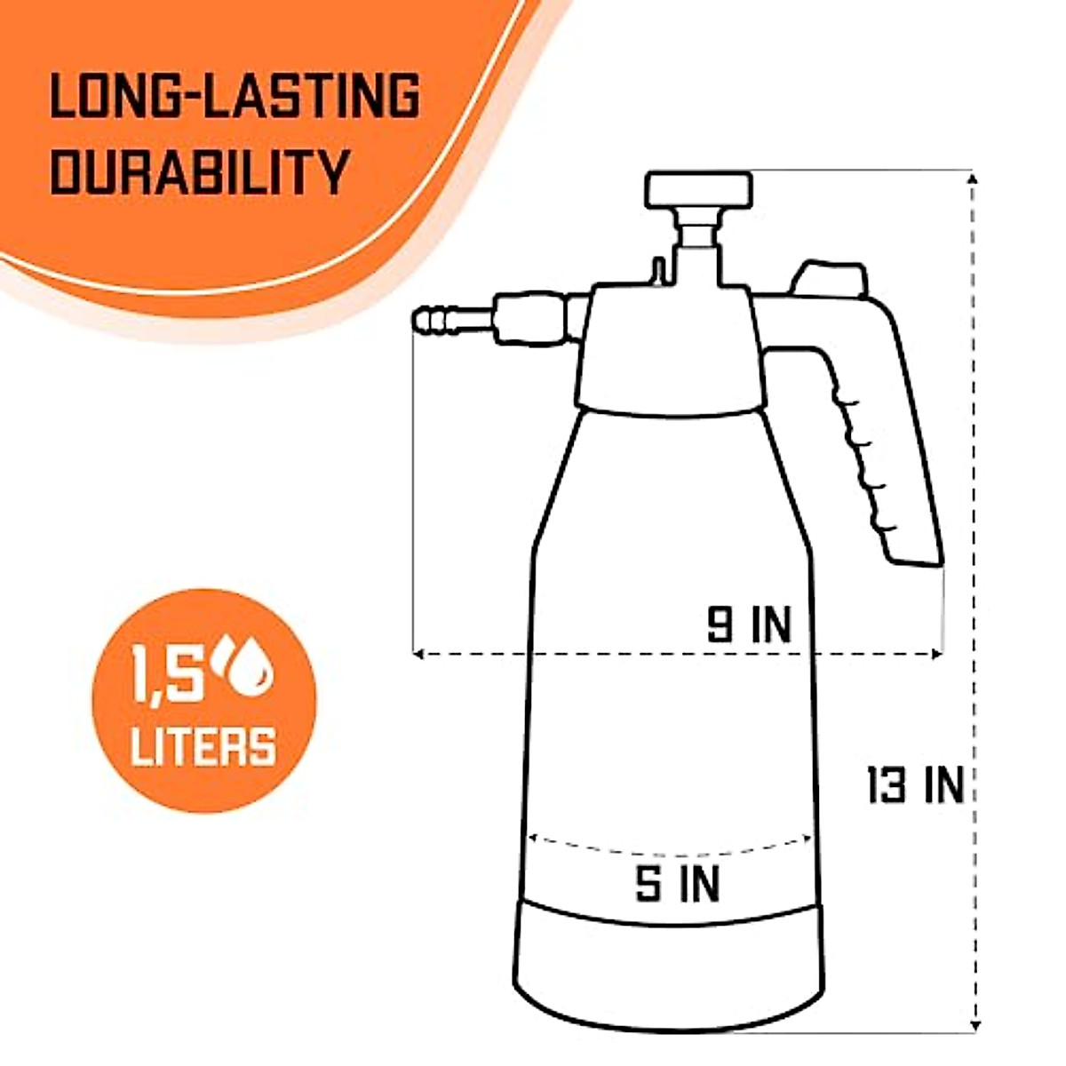 BIOPRONEXT Pressure Hand Pump Sprayer - 0.4 Gallon Small Pump Spray Bottle with Safety Valve and Adjustable Nozzle - High-Pressure Pump Hand Sprayer for Home Cleaning, Garden or Car Detailing (1.5L)