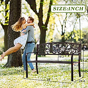 Outdoor Garden Bench, 50" Metal Benches Antique Bronze Patio Park Bench,Outdoor Porch Furniture, Front Yard Decor Seat Leisure Chair for Patio Outdoor Bench Metal Bench Park Bench