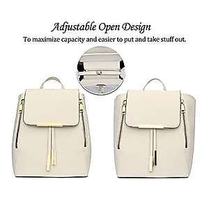 KKXIU Multipocket Fashion PU Leather Backpack Purse for Women Girls Ladies Shoulder Travel Daypacks Bags (A-cream white)