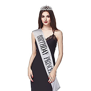 Rosavida 2-piece suit BIRTHDAY PRINCESS Sash and Rhinestone Tiara Kit Birthday Gifts Glitter Sash and Birthday Crowns for Women Girl Party Decoration (Silver)