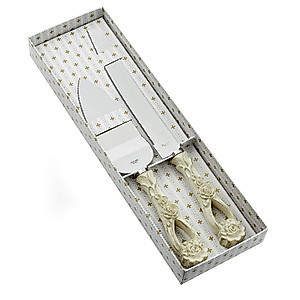 FashionCraft Vintage Rose Design Wedding Knife and Cake Server Set, Ivory