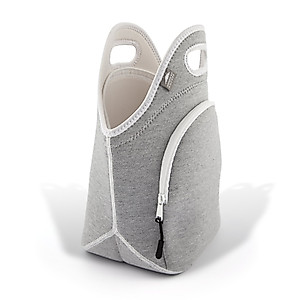 Insulated Large Neoprene Lunch Bag For Women, Men & Kids | Extra Pocket | 5 mm Insulation | 13.5” Big | Washable | Soft Designer Cotton | Best YKK Zipper In The World | LightGrey Lunch Box