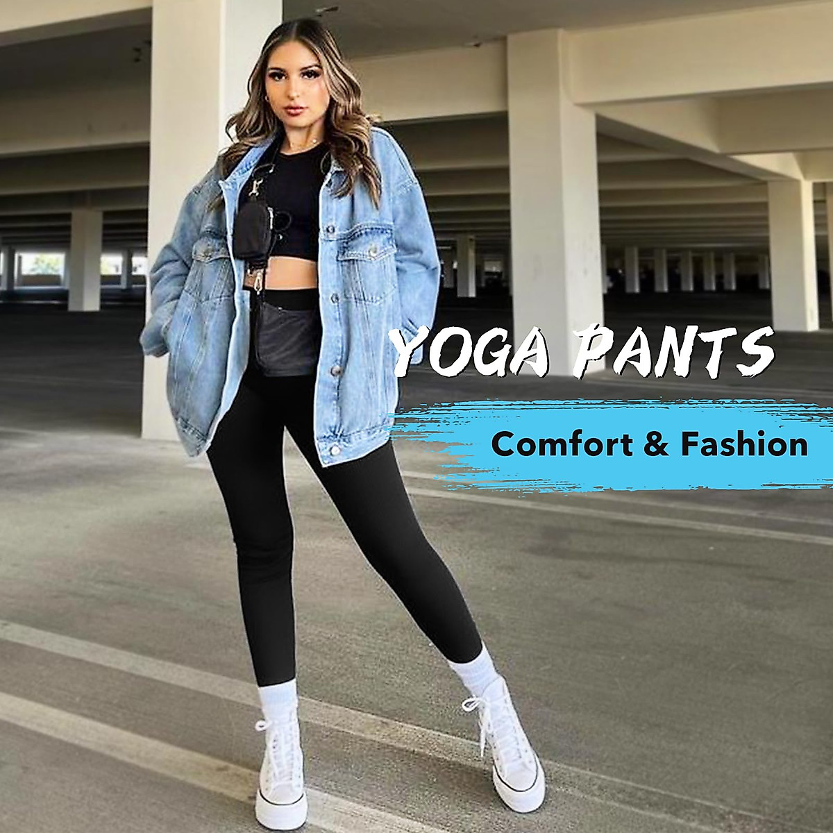 MOREFEEL Leggings with Pockets for Women, High Waisted Tummy Control Workout Black Hip Lift Yoga Pants Activewear