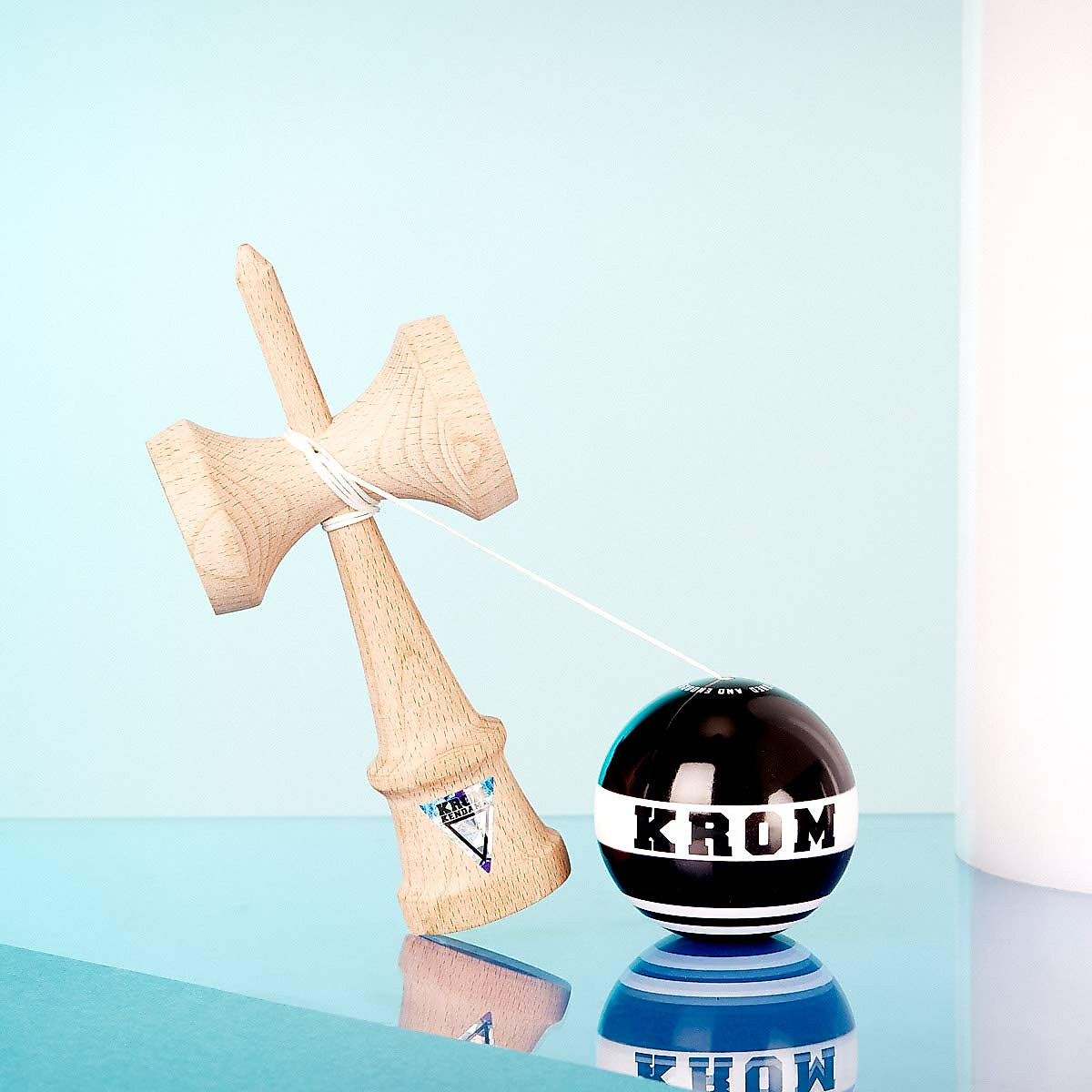 KROM - Kendama Toy STROGO Black - Original - High Wood Quality - Extra Strong - for Beginner and Pro - Gift Pack : Extra String + Stickers