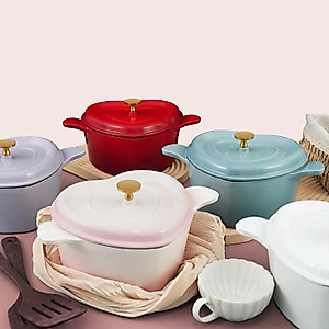 Flavehc Heart Shaped Dutch Oven 3 qt Cast Iron Dutch Oven Pot with Lid Enameled Cast Iron Dutch Oven for Bread Baking, Red