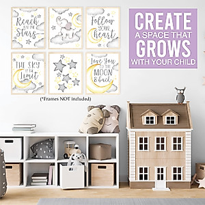 Hadley Designs 6 Reversible 8x10 Elephant Nursery Decor Wall Art Prints For Bedroom Posters, Baby Elephant Baby Shower Decorations For Wall Art Prints, Stars and Moon Nursery Decor