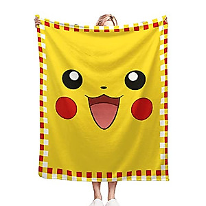 Yellow Cartoon Eyes Throw Blanket 50x60inch Pika Flannel Blanket for Couch Bedroom Sofa Office Outdoor Commemorate Design for Japanese Anime Fans