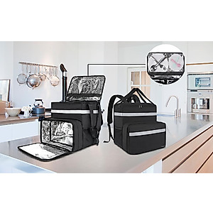 Food Delivery Backpack, Expandable Insulated Hot Pizza Bags for Delivery Bike, Large Leakproof Waterproof Delivery Bag with 4 Mesh Pockets Reflective Strip for Uber Eat, Camping & Beach, Black