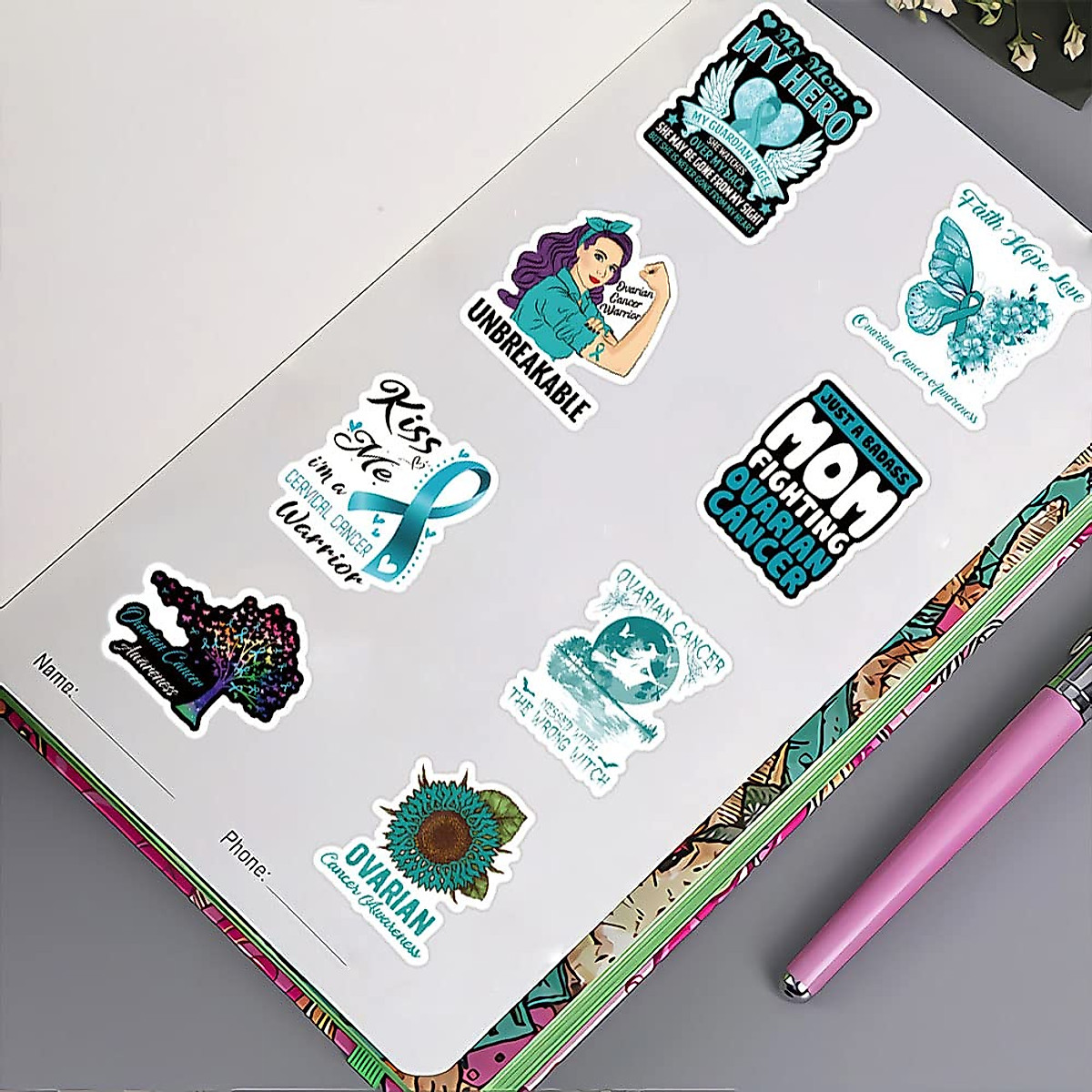 61 Pcs Ovarian Cancer Awareness Ribbons Vinyl Decals Waterproof Stickers for Helmet Laptop Phone Water Bottles for Aldults for Birthday Halloween Party Supplies Decoration Favors