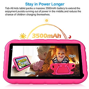 Oangcc Android Kids Tablet 7 inch Toddler Tablets for Children, Quad-Core 2GB RAM 32GB ROM (TF 128G), Parental Control, Drop-proof Case, Kids Edition WiFi 6 Tablet (Pink)