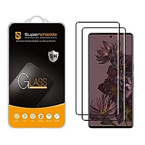 Supershieldz (2 Pack) Designed for Google (Pixel 7 Pro) Tempered Glass Screen Protector, 3D Curved Glass, Anti Scratch, Bubble Free (Black)
