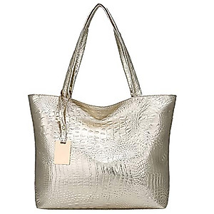 Carry on Tote Bags for Women Women Capacity Bags Ladies Solid Tote Shoulder Fashion Large Handbag Zippe (Gold, One Size)