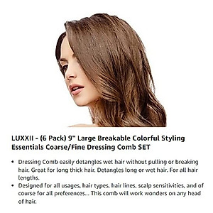 Luxxii 6 Pack - 9" Large Black Dressing Comb Barber Comb SET - Styling Essentials Coarse/Fine