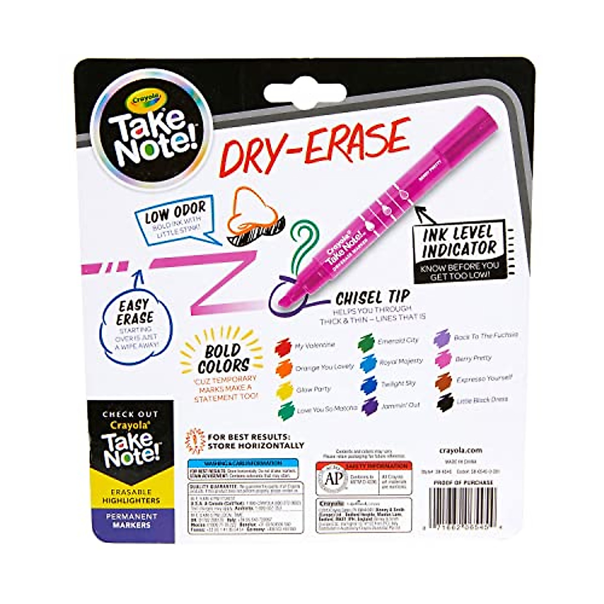 Crayola Low Odor Dry Erase Markers for Kids & Adults, Chisel Tip, Back To School Supplies, 12 Count