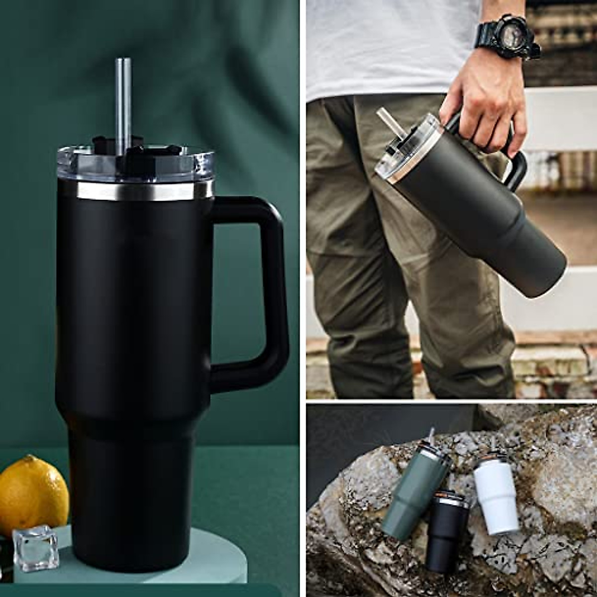 ALINK 8 Pack Replacement Glass Straws for Stanley 40 oz 30 oz Tumbler, 12 in Long Reusable Clear Straws for Stanley Cup Accessories, Half Gallon Bottle, Plus 2 Cleaning Brush