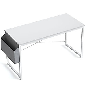 Cubiker Computer Desk 55 inch Home Office Writing Study Desk, Modern Simple Style Laptop Table with Storage Bag, White