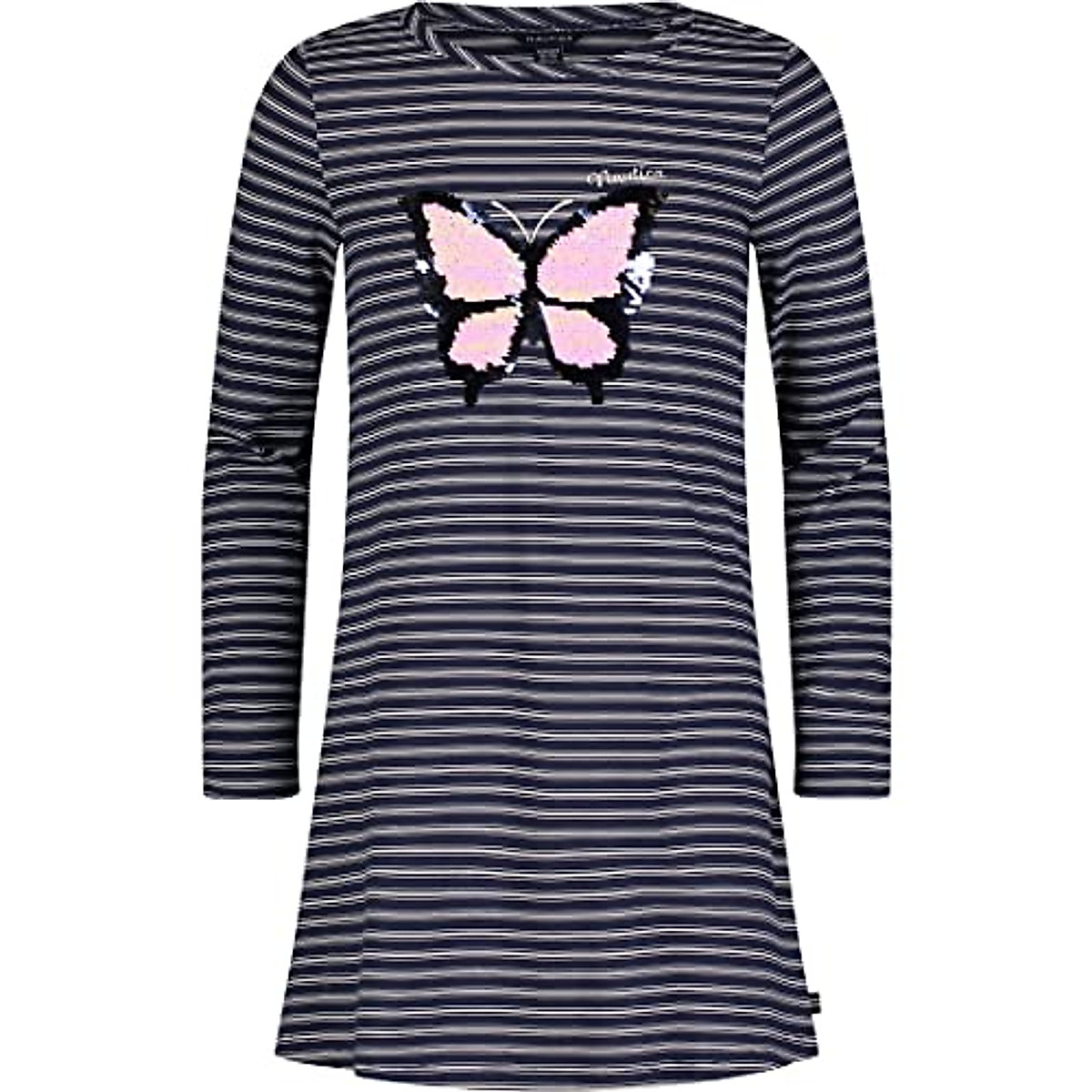 Nautica Girls' Long Sleeve Logo Design Knit T-Shirt Dress, Peacoat Butterfly, 7