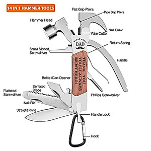 VEITORLD All in One Tools Hammer Multitool, Gifts for Dad from Daughter Son, Best Top Presents Stocking Stuffers, Unique Personalized Birthday Gift Ideas for Men Stepdad Him(Dad Are Hero)
