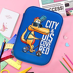 Boys Pencil Case for School Zipper Pen Bag Holders Cute Embossed Hardtop Stationery Box Dinosaur Bike