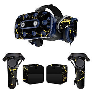 MightySkins Skin Compatible with HTC Vive Pro VR Headset - Black Gold Marble | Protective, Durable, and Unique Vinyl Decal wrap Cover | Easy to Apply, Remove, and Change Styles | Made in The USA