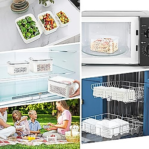 ODOMU 3 Pack Fridge Berry Storage Container with Lids with Strainer, Plastic Fresh Produce Saver Keeper for Vegetable Fruit Meat Lettuce, BPA Free Kitchen Refrigerator Organization (3.15L+1.7L+0.8L)