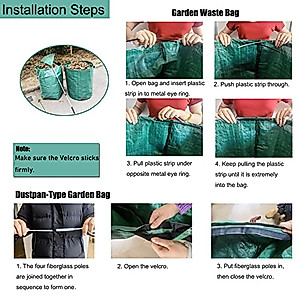 luseiya Upgrade Adjustable Leaf Rake - Garden Dustpan-Type Bag 53 Gallons and Standable Yard Waste Bag 72 Gallons for Collecting Leaves, Professional Reusable Lawn Leaf Waste Bags（Green）