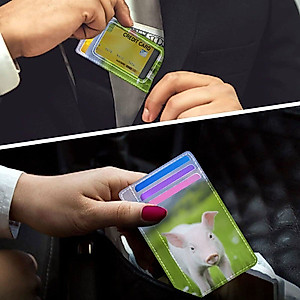 OTVEE Young Pig Spring Grass Meadow Slim Minimalist Wallet Small Card Wallets PU Leather Front Pocket Wallets