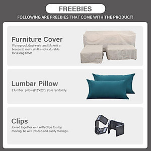 Rattaner 3 Pieces Patio Furniture Set Outdoor Sectional Wicker Patio Furniture Patio Couch with Ottoman and Outdoor Storage Table All-Weather Anti-Slip Cushions Waterproof Covers, Peacock Blue