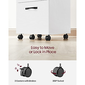 VASAGLE 2-Drawer File Cabinet, Filing Cabinet for Home Office, Small Rolling File Cabinet, Printer Stand, for A4, Letter-Size Files, Hanging File Folders, Modern Style, White UOFC040W46