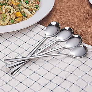 Spoons, 8 Pieces Stainless Steel Korean Spoons,8.5 Inch Soup Spoons, Korean Spoon with Long Handles, Rice Spoon, Asian Soup Spoon for Home, Kitchen, or Restaurant