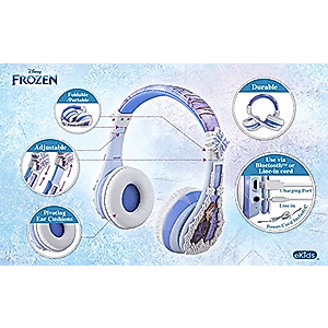 eKids Disney Frozen 2 Bluetooth Headphones with Microphone, Volume Reduced to Protect Hearing, Adjustable Wireless Headphones for School Home Travel, for Fans of Anna and Elsa