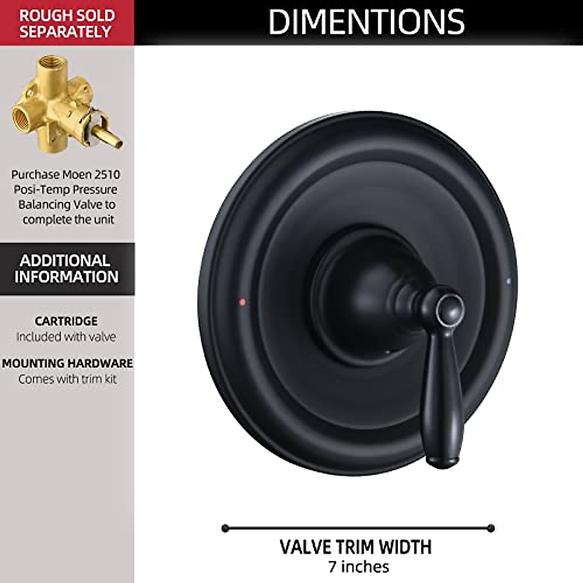 Pressure Balancing Tub and Shower Trim Kit, Compatible with Moen Posi-Temp Valve, Matte Black