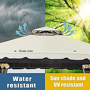 10x13 Gazebo with Mosquito Netting and Sand Bag, Aluminum Pole Outdoor Gazebo with Polyester Top, Fireproof Enclosure & Waterproof Screen Patio Tent, Garden Pavilion for Backyard, Lawn (Cream)