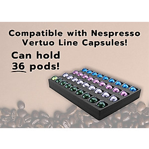 Polar Whale 2 Coffee Espresso Capsule Drawer Organizer Tray Inserts Compatible with Nespresso Vertuo VertuoLine Kitchen Home Office Waterproof Washable Black Foam 36 Compartment 12.6 X 17.9 Inches