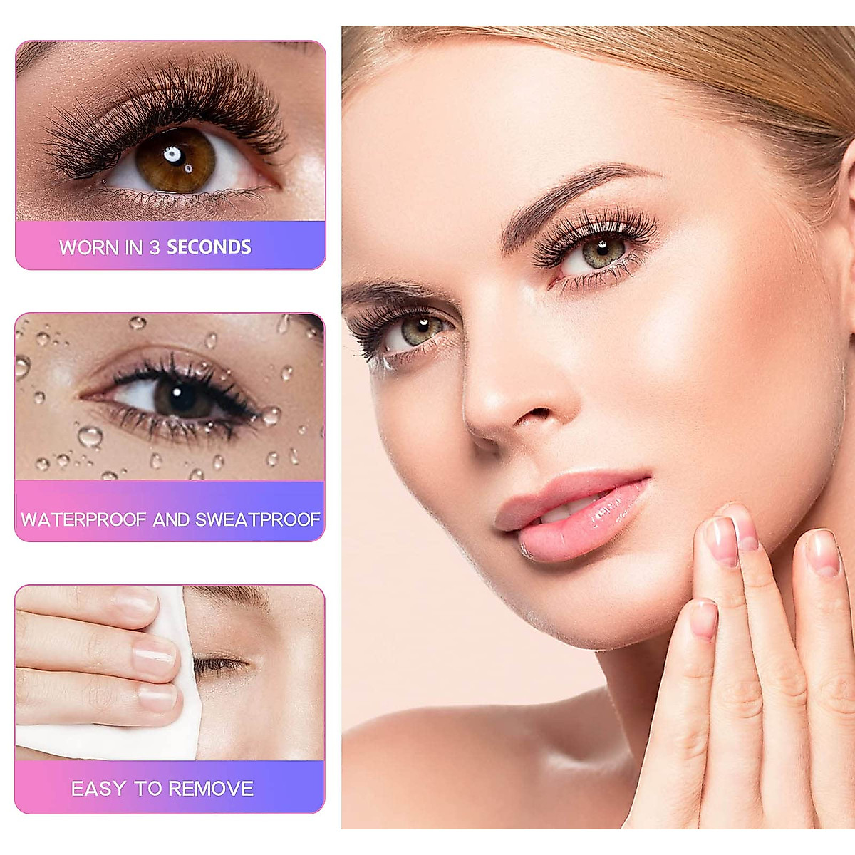 Reusable Self Adhesive Eyelashes Natural Look, Reusable Adhesive Eyelashes No Glue and Easy to Put On, Self Adhesive Eyelashes Reusable Self Sticking(2-Pairs )