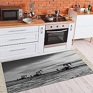 Boho Kid Bedroom Playroom Nursery Area Rugs Oil Derrick on The Prairies in Winter Tassels Carpet Patio Hallway Runner Mat Pad Home Decor Living Room Indoor Outdoor