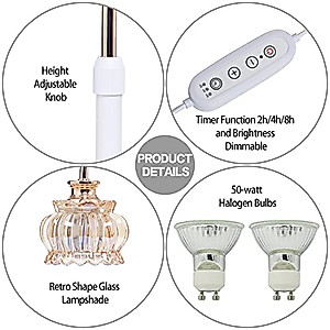 Ligxiza Candle Warmer Lamp with 2 Bulbs: Vintage Candles Warming Lamp with Timer, Electric Top Melting Wax Warmer Lantern, Adjustable Height Dimmable Glass Jar Candle Warm Light Melter White