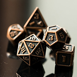 UDIXI 10mm Mini Metal DND Dice Set, 7-Die Small Metal Dice Portable Tiny Polyhedral RPG Dice for D&D Dungeons and Dragons Role Playing Games (Copper)