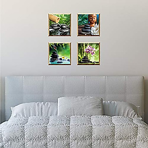 The Nisha 4 PC Pack Art Magic Pictures Peel and Stick 3D Vinyl Removable Wall Sticker Decals DIY Sticky Backsplash, Zen Garden Stone 4008