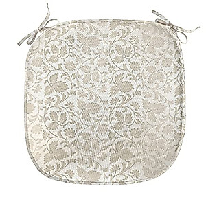 Ambesonne Floral Chair Seating Cushion Set of 8, Traditional Victorian Retro Swirl Flowers Classic Blooms Rococo Pattern, Anti-Slip Seat Padding for Kitchen & Patio, 16"x16", Beige White